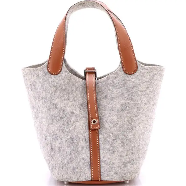 HERMES Picotin Lock Bucket Bag Felt With Leather Pm - Gris Clair