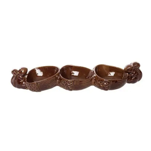 TRANSPAC Harvest Squirrel Acorn Bowl Decorative Ceramic Stoneware - Brown