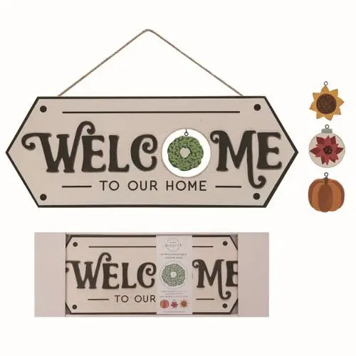 TRANSPAC Wood Multicolor Christmas Welcome Sign With Icons Set Of 5 - Multicolored