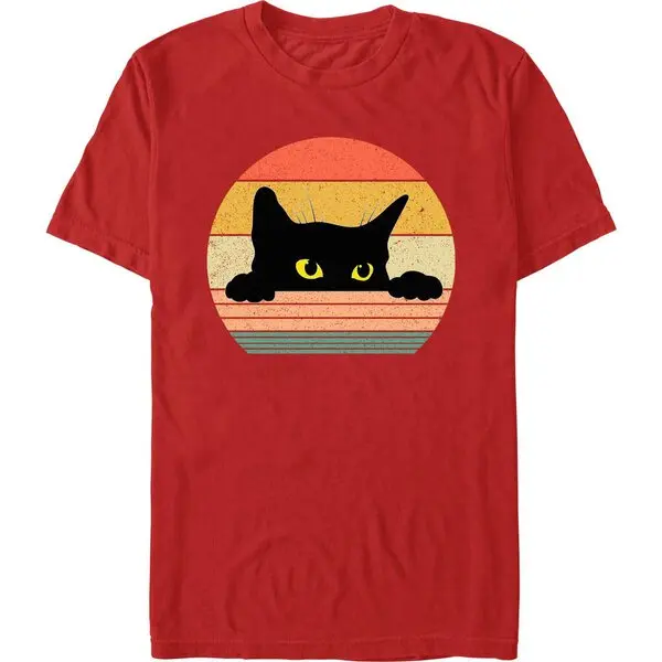 LOST GODS Retro Stripes Cat Short Sleeve Graphic T-shirt - Red