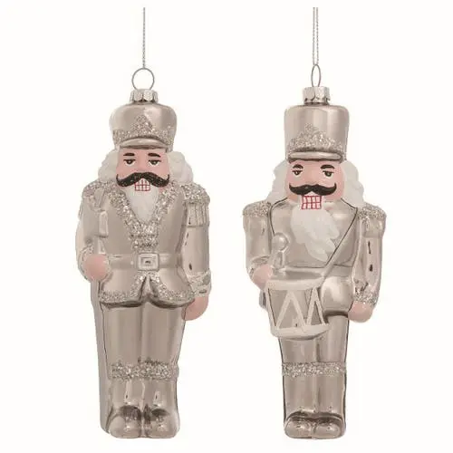 TRANSPAC Glass Nutcracker Ornament Set Of Two Christmas Decor - Silver