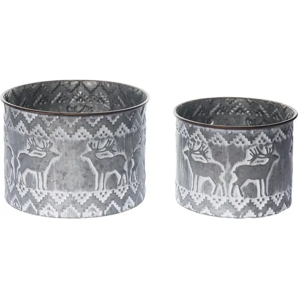 TRANSPAC Metal Christmas Rustic Reindeer Container Set Of 2