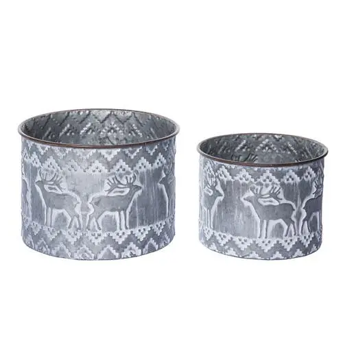 TRANSPAC Metal Christmas Rustic Reindeer Container Set Of 2