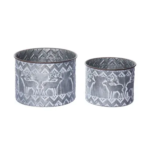 TRANSPAC Metal Christmas Rustic Reindeer Container Set Of 2