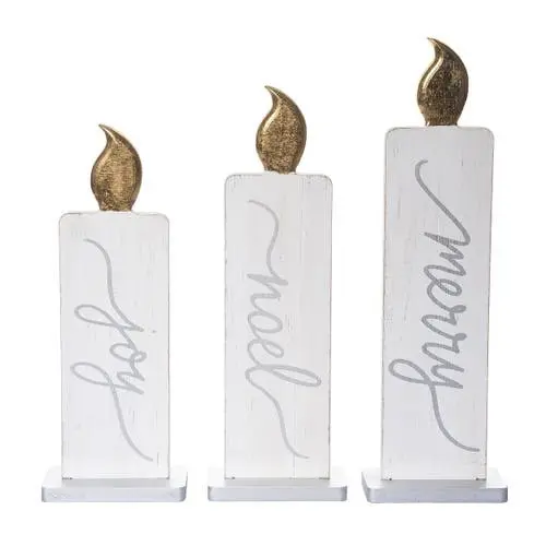 TRANSPAC Off- Wooden Christmas Candle Set Of 3 Decorative Accent - White