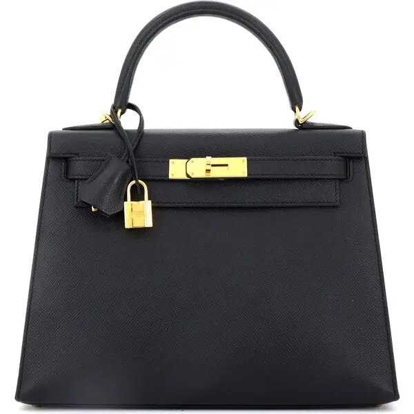 Hermès Kelly Handbag Black Epsom With Gold Hardware 28