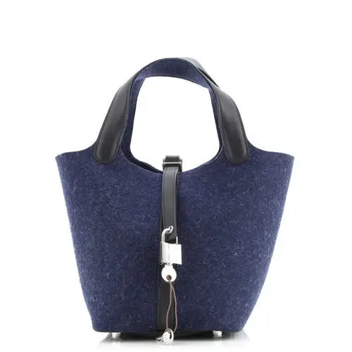 Hermès Picotin Lock Bag Felt With Leather Pm - Blue