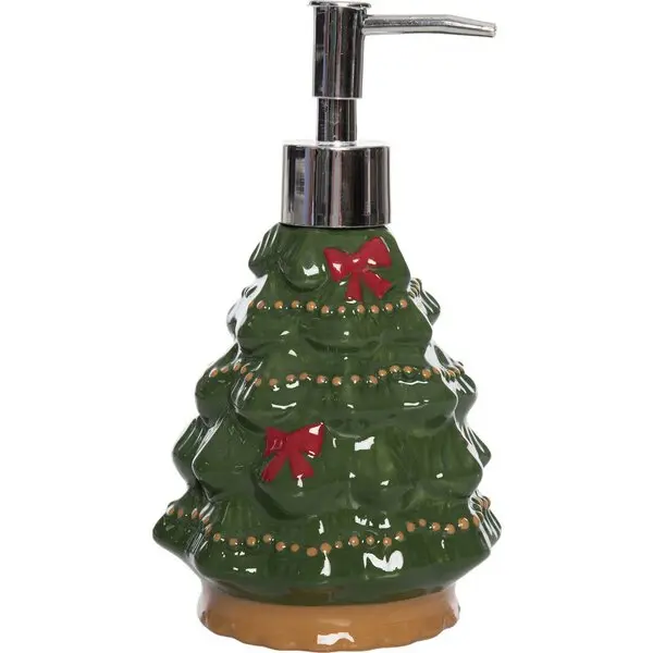 TRANSPAC Dolomite Bow Tree Soap Dispenser Ceramic Christmas Decor - Green