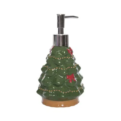 TRANSPAC Dolomite Bow Tree Soap Dispenser Ceramic Christmas Decor