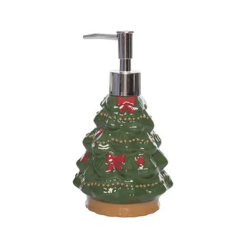 TRANSPAC Dolomite Bow Tree Soap Dispenser Ceramic Christmas Decor