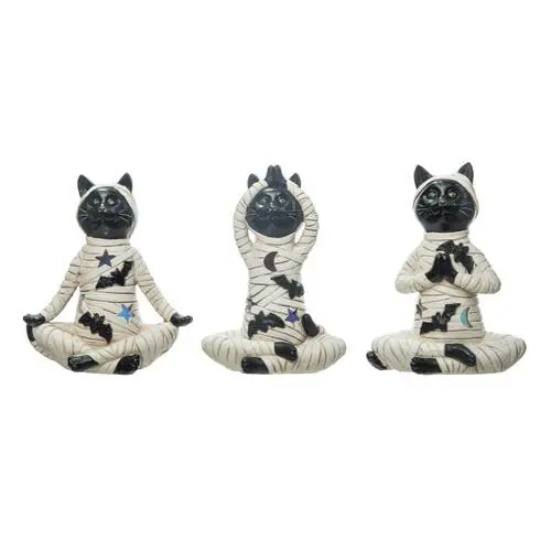 TRANSPAC Resin Mummy Cat Figurine Set Of 3 Halloween Decor - Multicolored