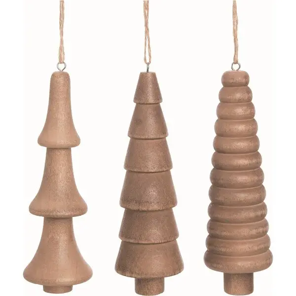 TRANSPAC Mdf Carved Tree Ornament Set Of Three Christmas Decor