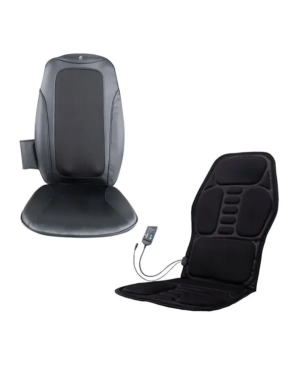 PURSONIC Shiatsu Chair Massager With Heat & Vibration + Cushion Mat Bundle - Black