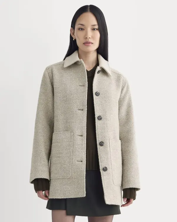 Everlane Italian Car Coat - Taupe Herringbone