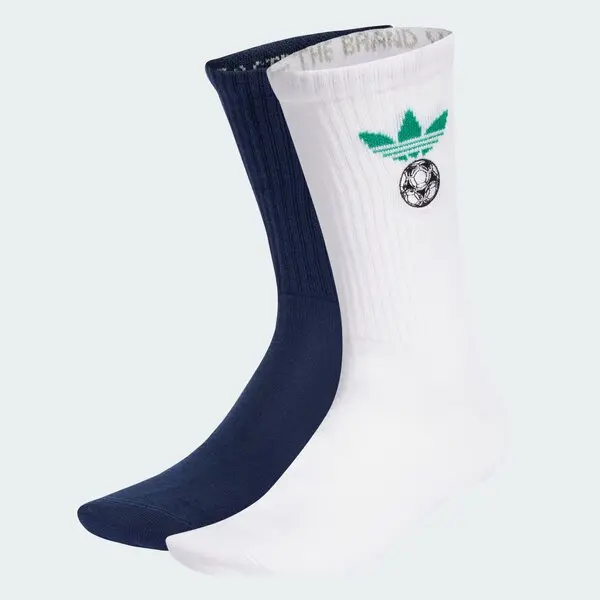 Adidas Football Embroidered Crew Socks 2 Pairs - White / Night Indigo