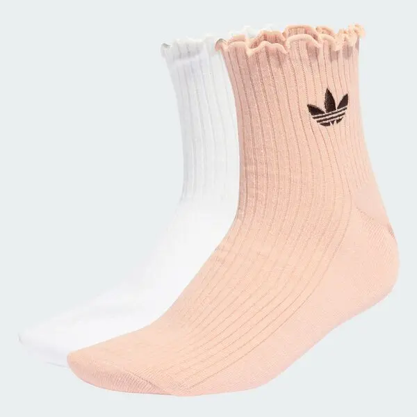 Adidas Ruffle Quarter Socks - Blush Pink / White
