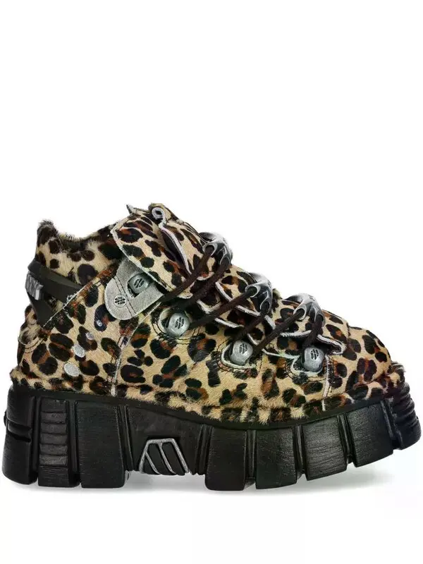 NEW ROCK 60mm Leopard Print Platform Sneakers - Brown