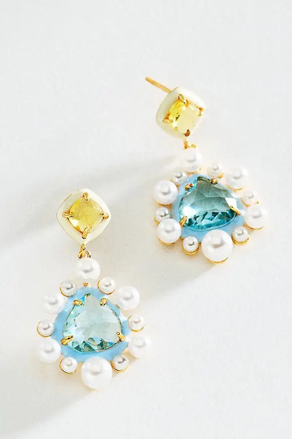 Anthropologie Stone And Pearl Earrings - Blue