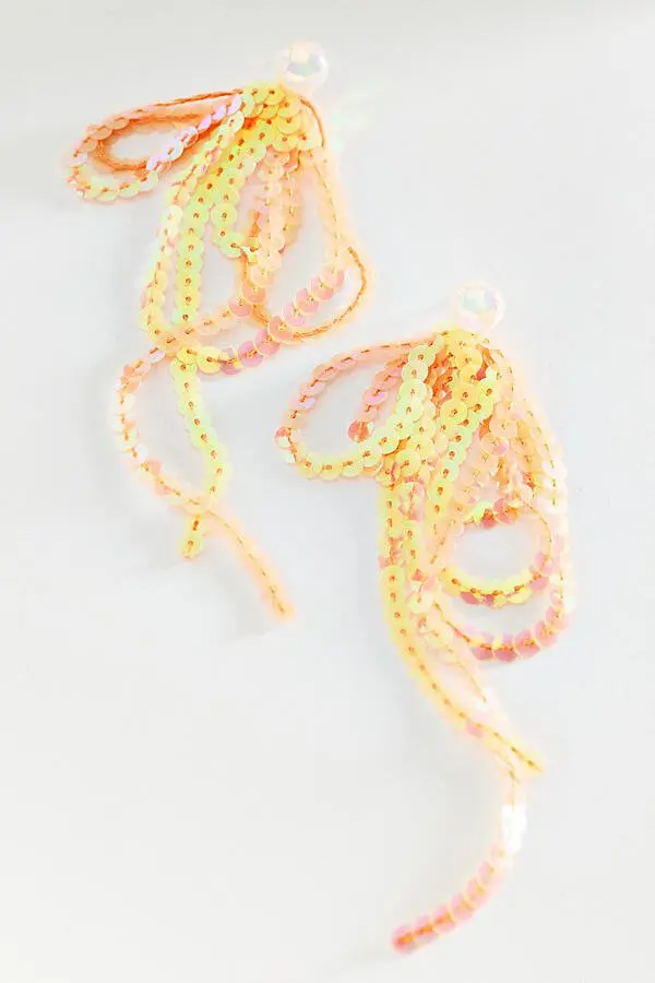 Anthropologie Looped Sequin Drop Earrings - Peach