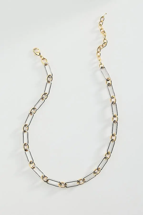 Anthropologie Paperclip Chain Necklace - Gold & Silver