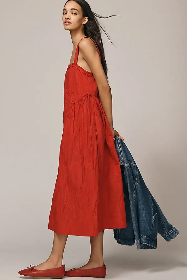 DAMSON MADDER Ela Sleeveless Midi Dress - Red Taffeta