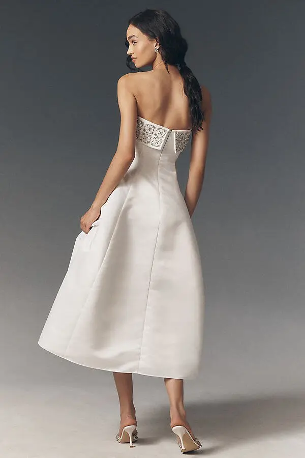 Bhldn Foldover Rhinestone Strapless Midi Dress