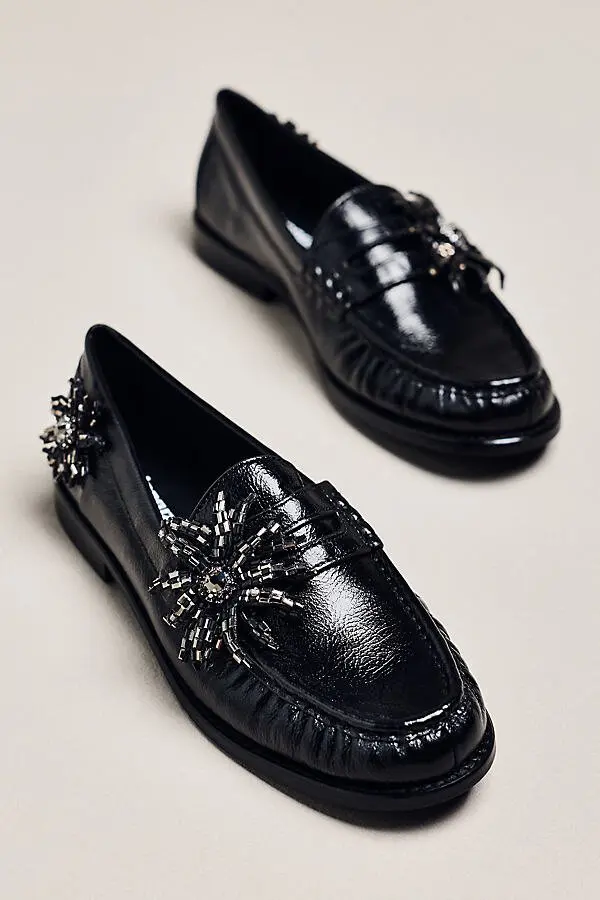 Lola Cruz Beaded Flower Loafers