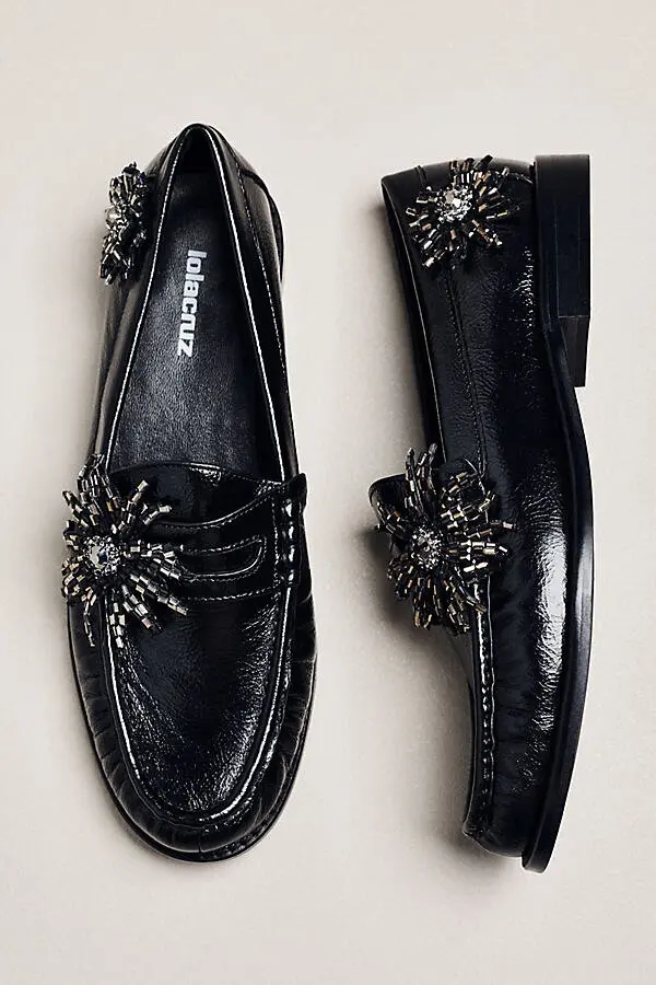 Lola Cruz Beaded Flower Loafers