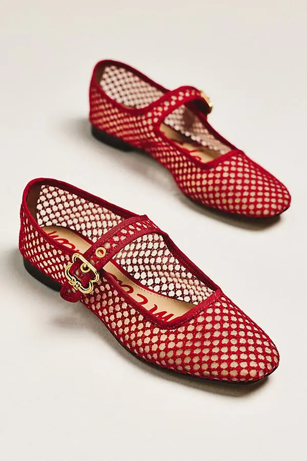 Sam Edelman Michaela Mesh Mary Jane Flats - Red