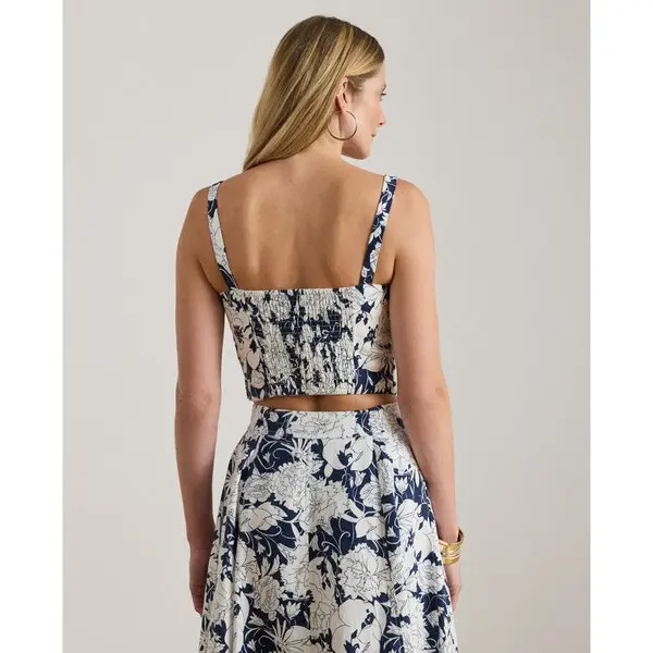 Ralph Lauren Floral Linen Cropped Bustier Blouse