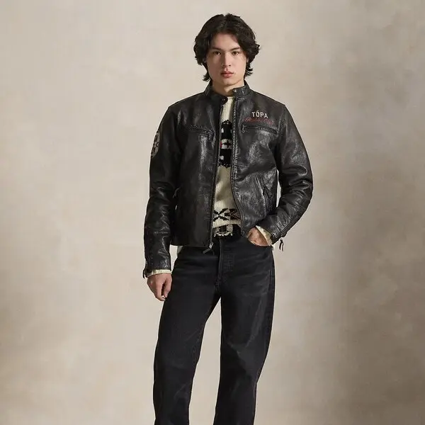 Ralph Lauren X Tópa Leather Biker Jacket - Black Brown