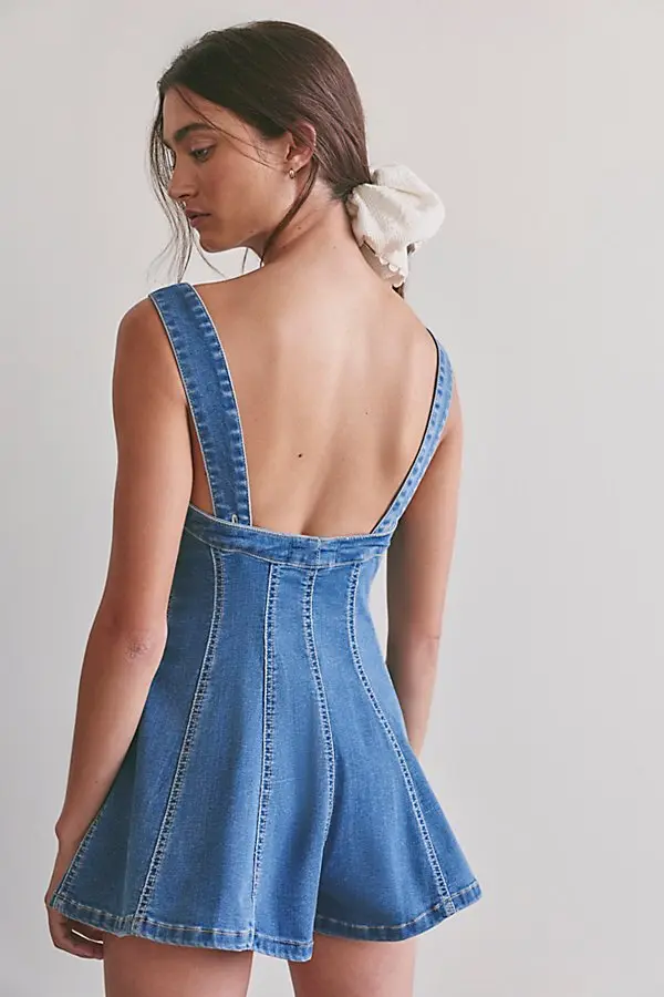 Free People We The Free Delancey Flare Denim Romper - Backstage