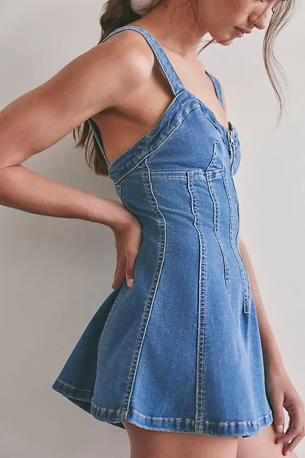 Free People We The Free Delancey Flare Denim Romper - Backstage