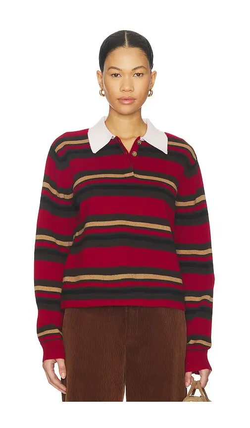 Guest In Residence Cropped Stripe Rugby Sweater - Ruby Combo