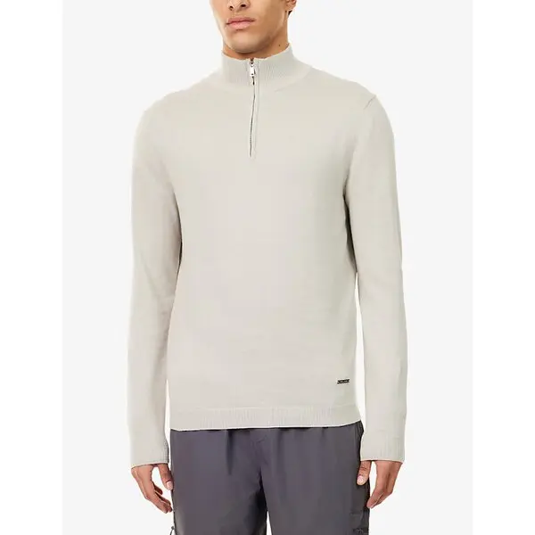 BELIER Funnel-neck Half-zip Knitted Sweater - Pebble