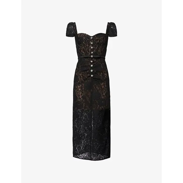 knee length dresses for ladies Blue Fine Lace Midi Dress – self-portrait-EU