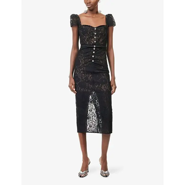Self-Portrait Women's Floral Lace Sweetheart Midi-Dress - Black - Size 10