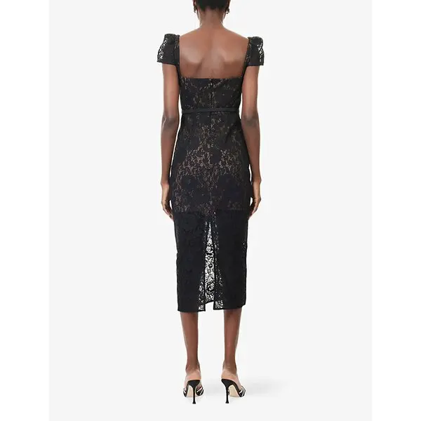 Self-Portrait Women's Floral Lace Sweetheart Midi-Dress - Black - Size 8