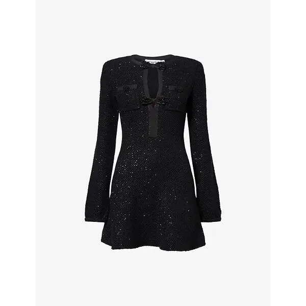 black knitted mini dress Black Open Knit Cover Up Dress - Mini Dresses main image 0