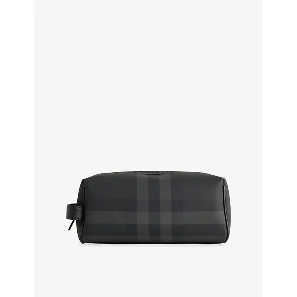 Burberry Check-print Cotton-blend Washbag - Charcoal