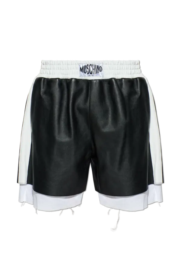 Moschino Leather Shorts With Logo - Black