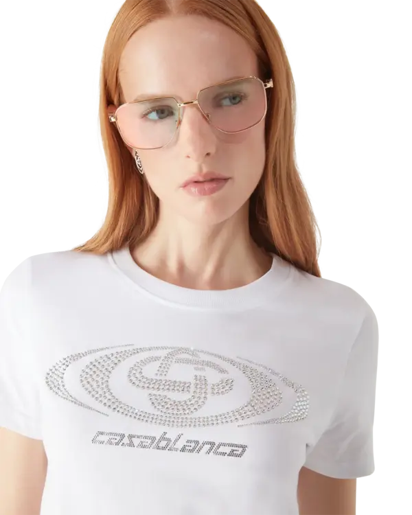 Casablanca Crystal Warped Logo Fitted Short Sleeve T-shirt