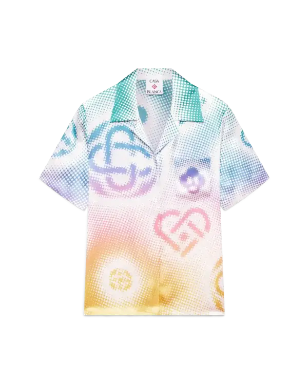 Casablanca Halftone Logo Short Sleeve Silk Shirt - Multicolor