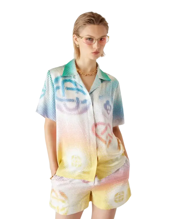 Casablanca Halftone Logo Short Sleeve Silk Shirt - Multicolor
