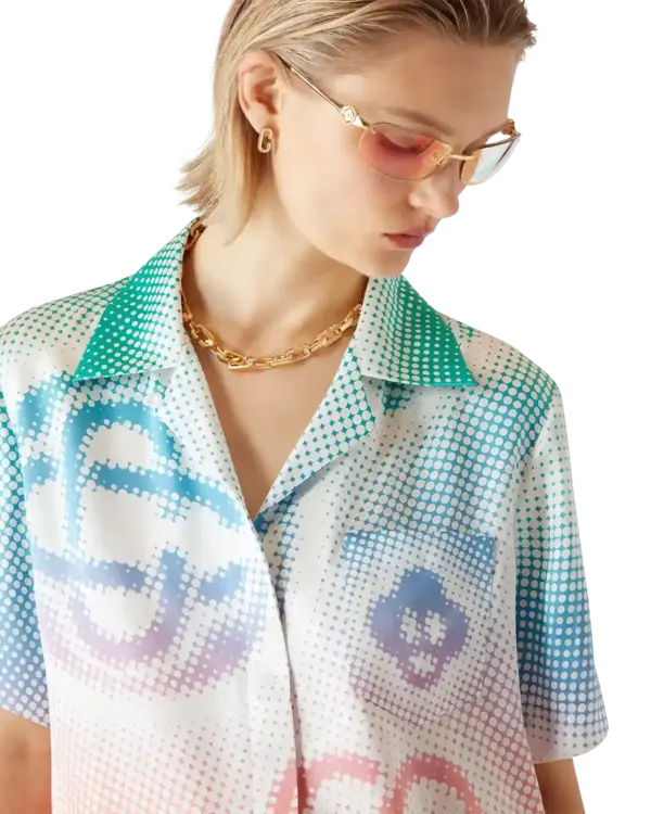 Casablanca Halftone Logo Short Sleeve Silk Shirt - Multicolor