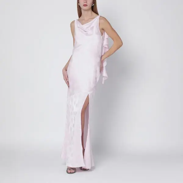 ROTATE BY BIRGER CHRISTENSEN Long Satin Jacquard Dress With Ruffles - Pink