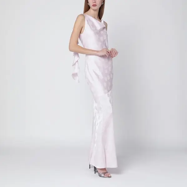 ROTATE BY BIRGER CHRISTENSEN Long Satin Jacquard Dress With Ruffles - Pink