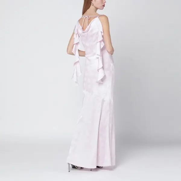 ROTATE BY BIRGER CHRISTENSEN Long Satin Jacquard Dress With Ruffles - Pink