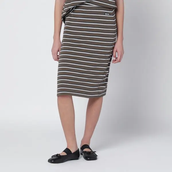 ROTATE BY BIRGER CHRISTENSEN Striped Cotton-jersey Pencil Skirt - Brown
