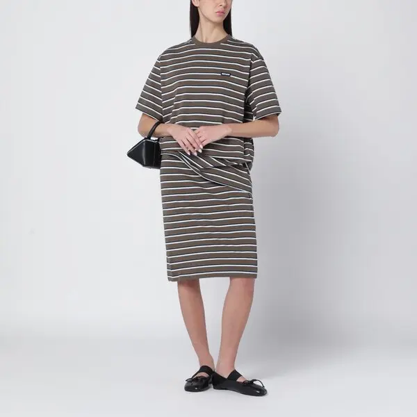 ROTATE BY BIRGER CHRISTENSEN Striped Cotton-jersey Pencil Skirt - Brown